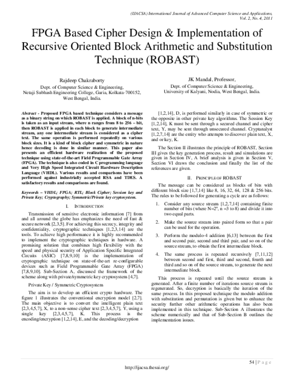 (PDF) FPGA Based Cipher Design & Implementation of Recursive Oriented Block Arithmetic and ...