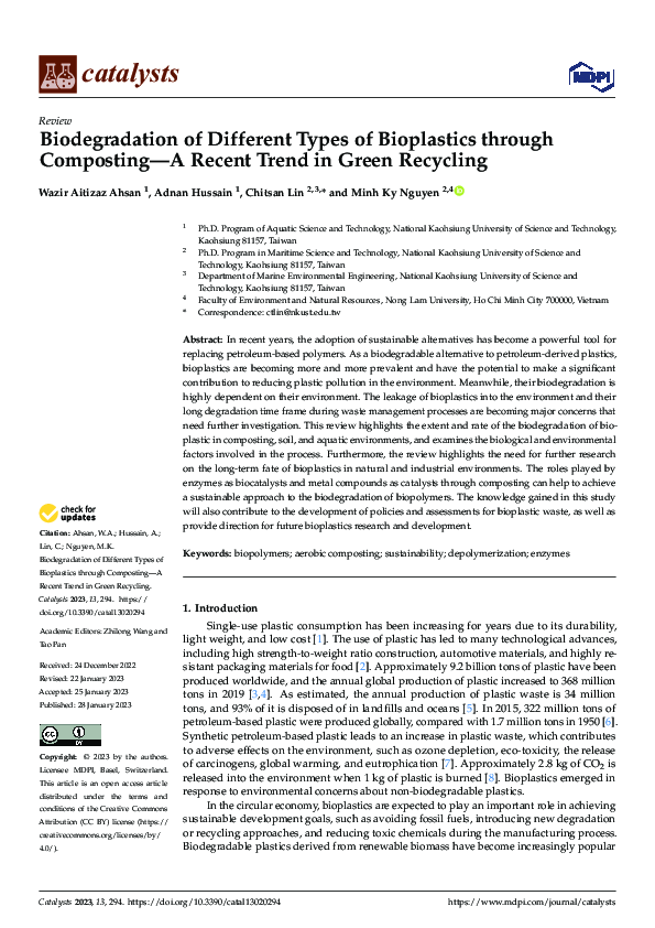 Pdf Biodegradation Of Different Types Of Bioplastics Through Composting—a Recent Trend In