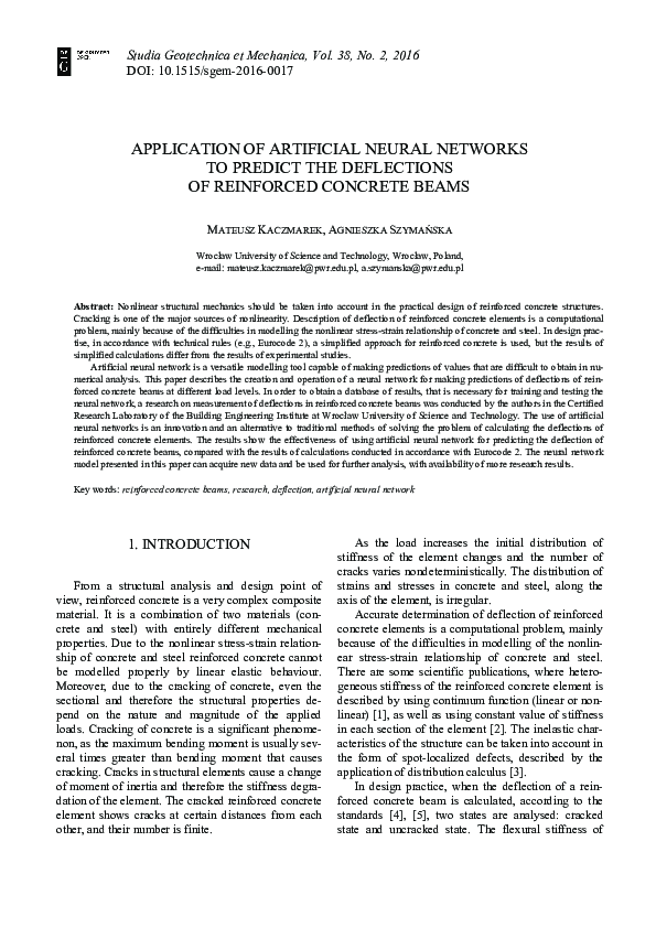 (PDF) Application of artificial neural networks to predict the deflections of reinforced ...