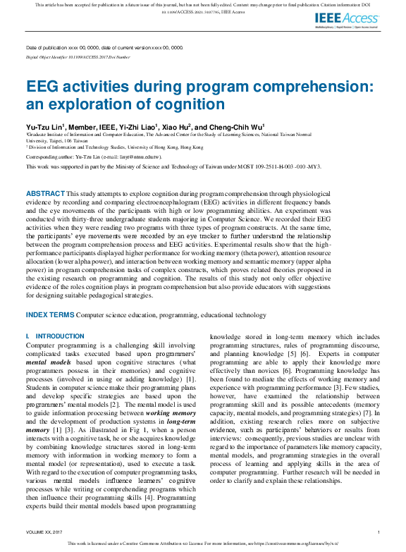 (PDF) EEG Activities During Program Comprehension: An Exploration of Cognition