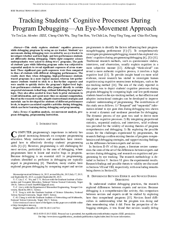 (PDF) Tracking Students’ Cognitive Processes During Program Debugging—An Eye-Movement Approach ...