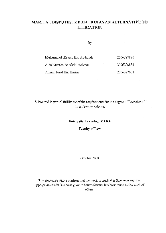 (PDF) Marital disputes: mediation as an alternative to litigation ...