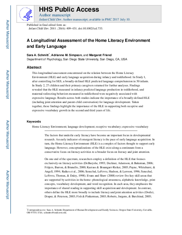 (PDF) A longitudinal assessment of the home literacy environment and ...