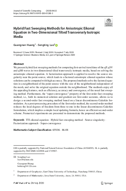 (PDF) Hybrid Fast Sweeping Methods for Anisotropic Eikonal Equation in ...