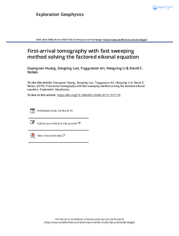 (PDF) First-arrival tomography with fast sweeping method solving the factored eikonal equation