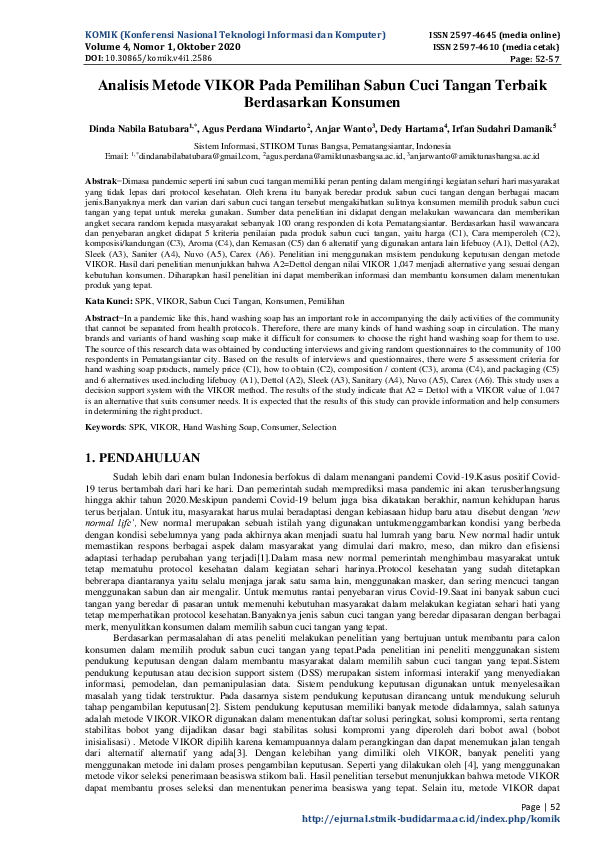 (PDF) Analisis Metode VIKOR Pada Pemilihan Sabun Cuci Tangan Terbaik Berdasarkan Konsumen