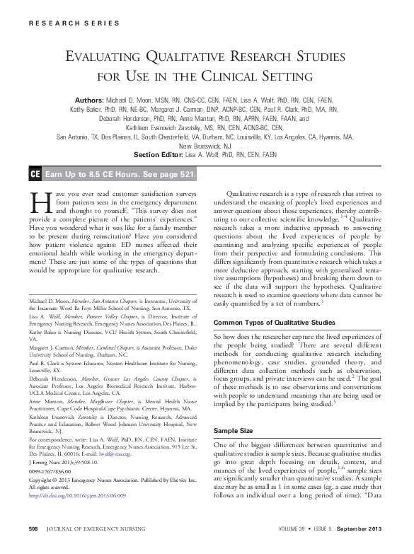 (PDF) Evaluating Qualitative Research Studies for Use in the Clinical ...