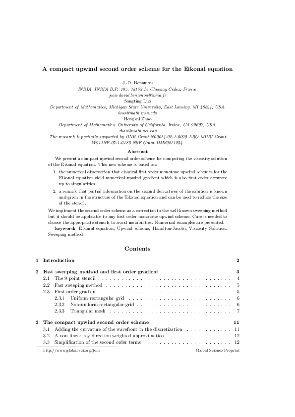 Pdf A Compact Upwind Second Order Scheme For The Eikonal Equation