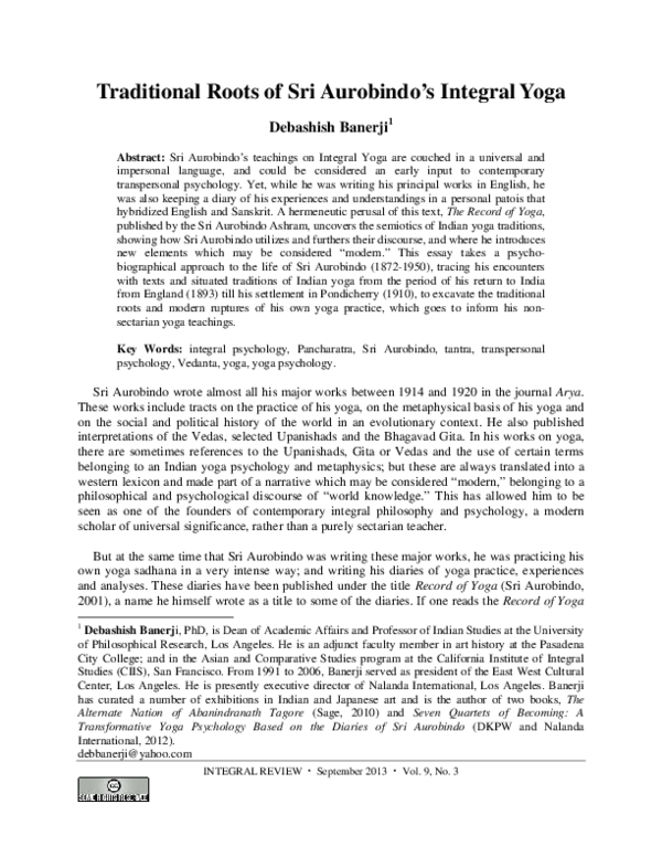 (PDF) Traditional Roots of Sri Aurobindo’s Integral Yoga