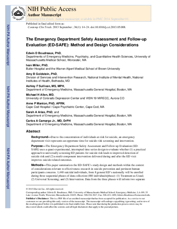 (PDF) The Emergency Department Safety Assessment and Follow-up ...