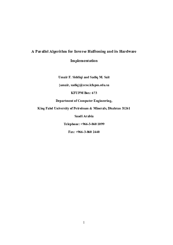 (PDF) A Parallel Algorithm for Inverse Halftoning and its Hardware | Umair Siddiqi - Academia.edu