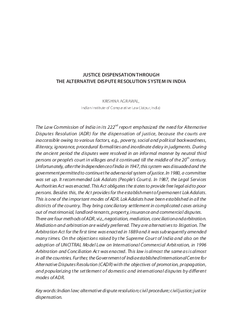 (PDF) Justice Dispensation through the Alternative Dispute Resolution System in India