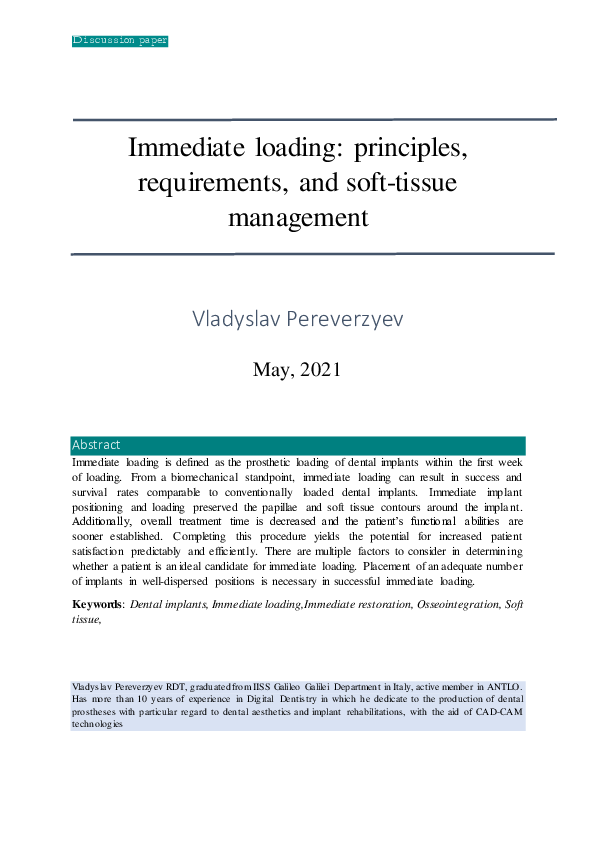 (PDF) Immediate loading: principles, requirements, and soft-tissue management