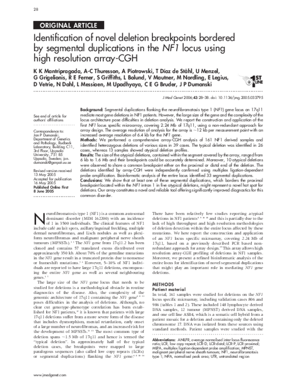 (PDF) Identification of novel deletion breakpoints bordered by segmental duplications in the NF1 ...