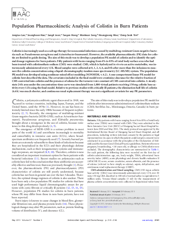 (PDF) Population Pharmacokinetic Analysis of Colistin in Burn Patients