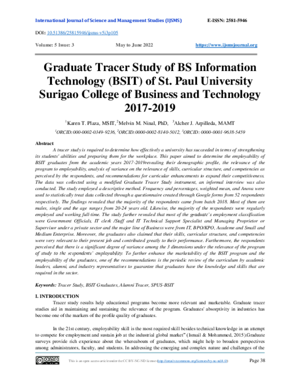 (PDF) Graduate Tracer Study of BS Information Technology (BSIT) of St ...