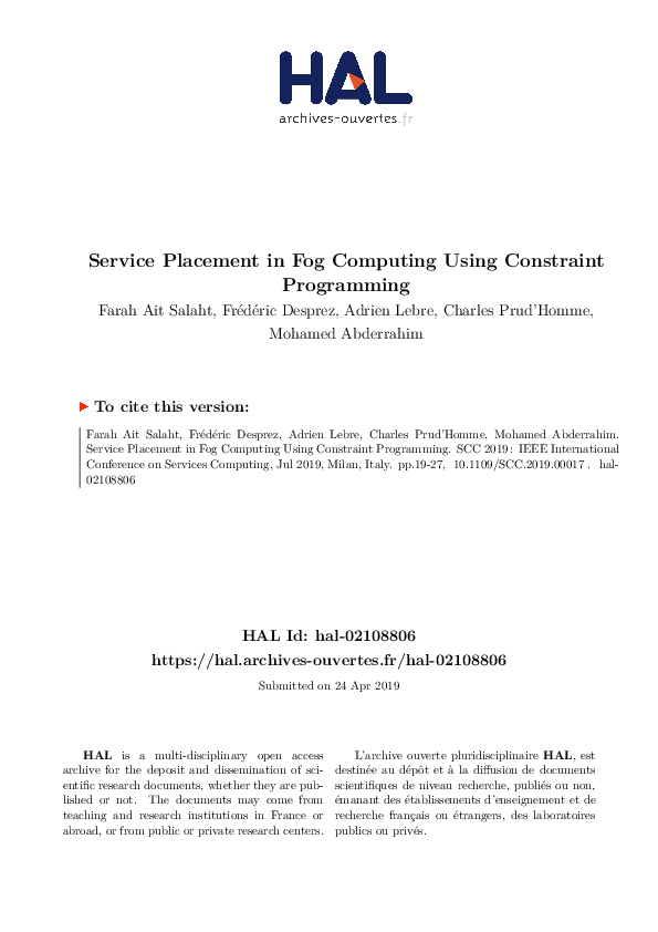 (PDF) Toward service placement on Fog computing landscape