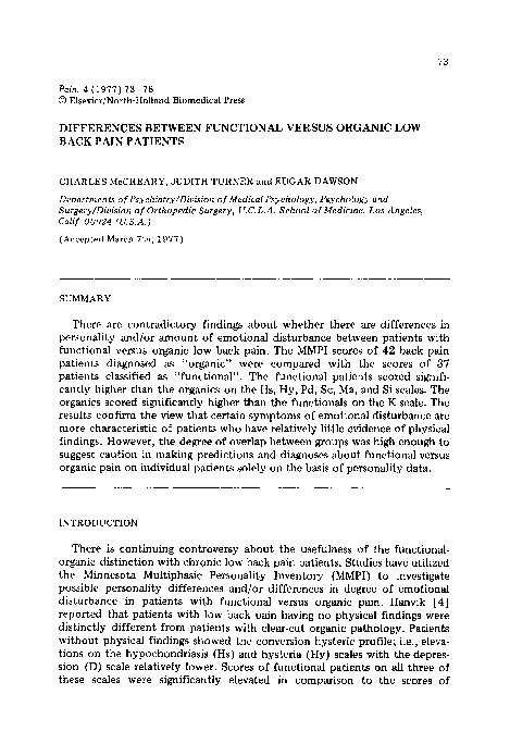 (PDF) Differences between functional versus organic low back pain patients