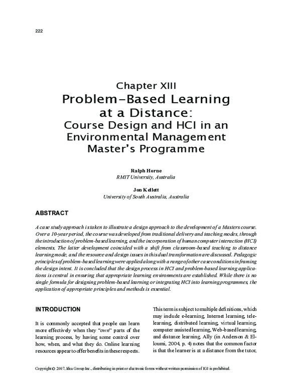 (PDF) Problem-Based Learning at a Distance