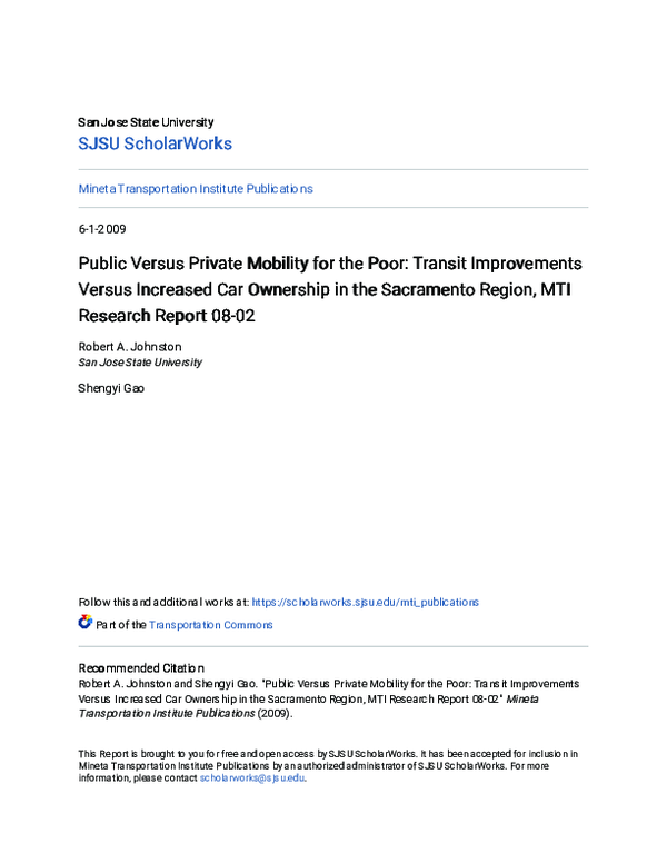 (PDF) Public Versus Private Mobility for the Poor: Transit Improvements ...