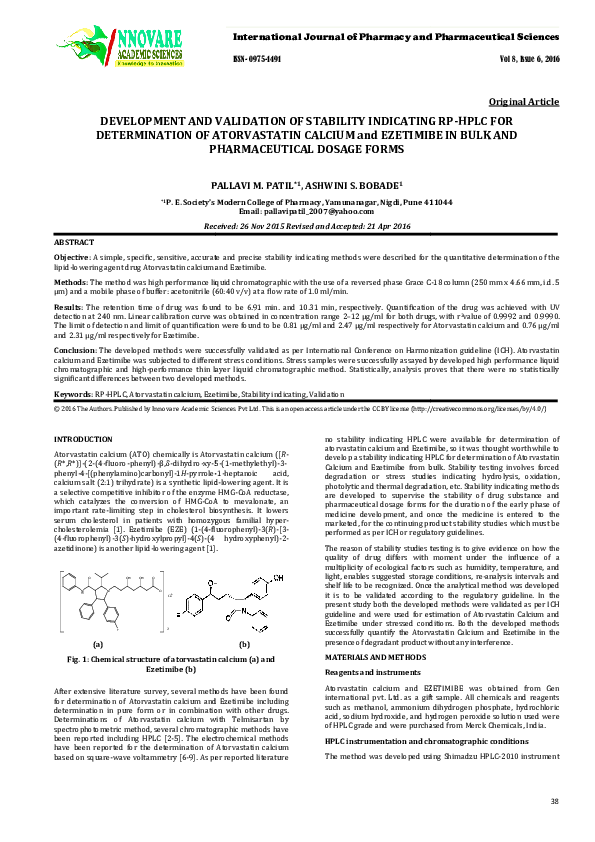 (PDF) DEVELOPMENT AND VALIDATION OF STABILITY INDICATING RP DETERMINATION OF ATORVASTATIN ...