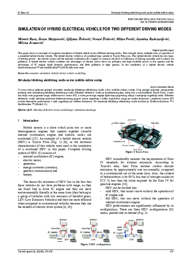 (PDF) Simulation of hybrid electrical vehicle for two different driving ...