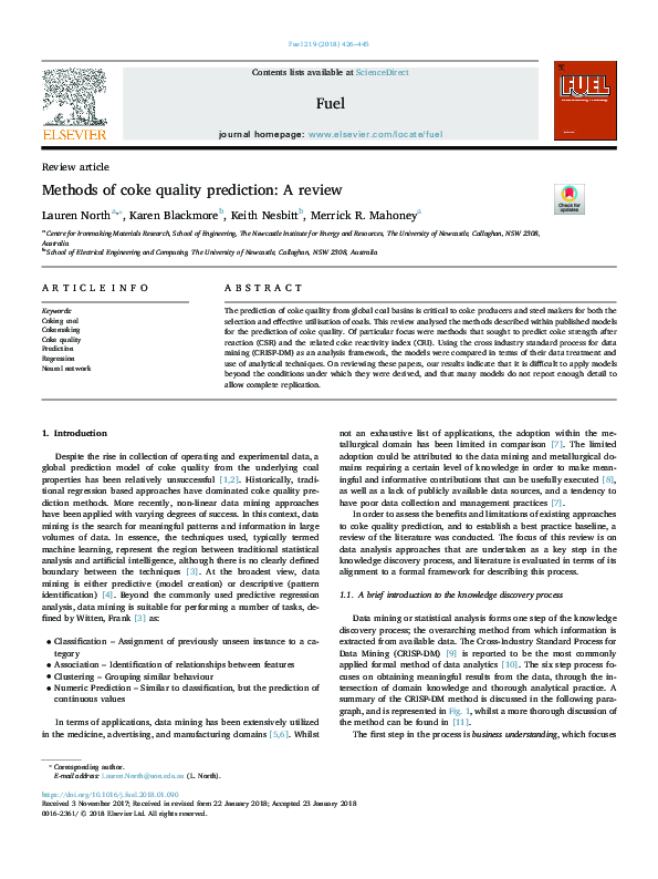 (PDF) Methods of coke quality prediction: A review