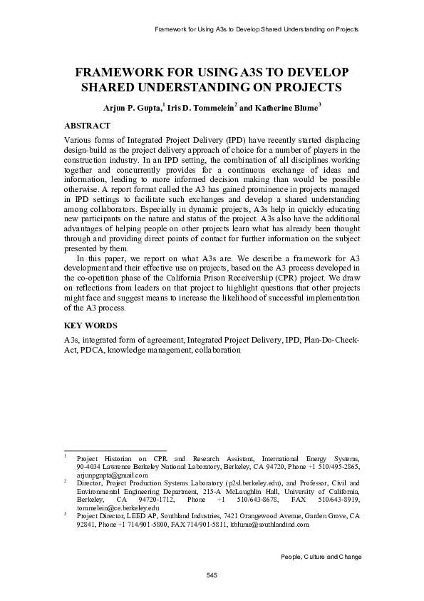 (PDF) Framework for Using A3s to Develop Shared Understanding on Projects