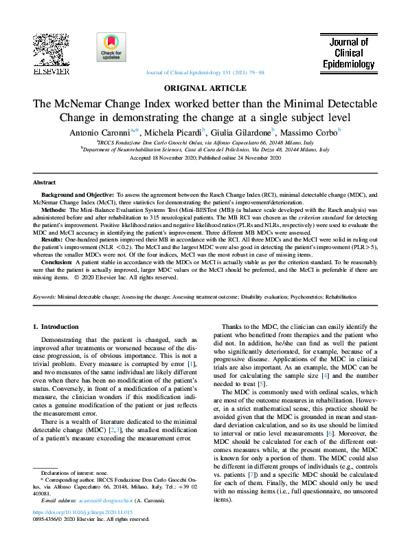 (PDF) The McNemar Change Index worked better than the Minimal ...