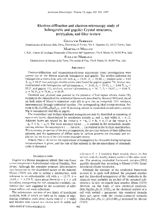 (PDF) Electron-diffraction and electron-microscopy study of balangeroite and gageite; crystal ...