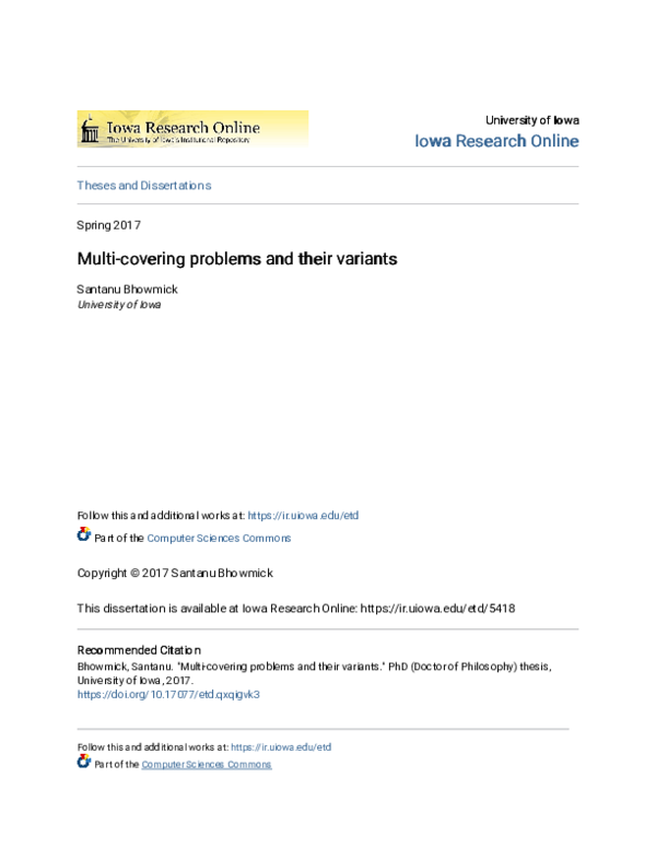 (PDF) Multi-covering problems and their variants | Santanu Bhowmick ...
