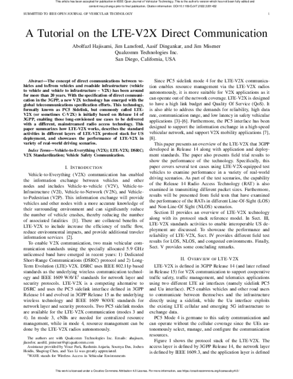 (PDF) A Tutorial on the LTE-V2X Direct Communication