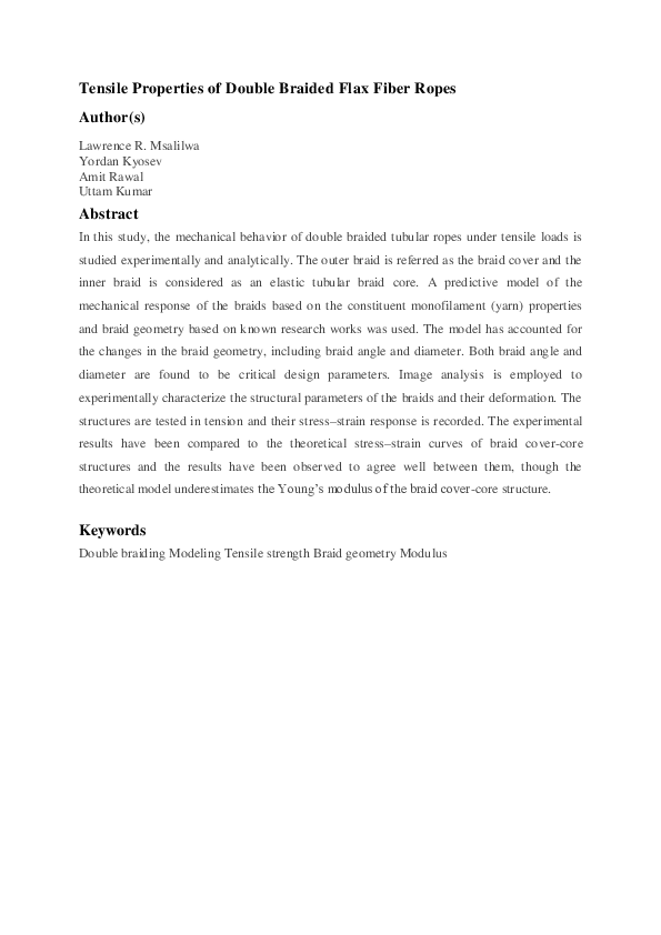 (PDF) Tensile Properties of Double Braided Flax Fiber Ropes