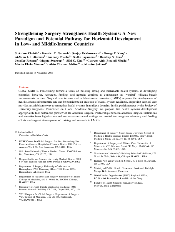 (PDF) Strengthening Surgery Strengthens Health Systems: A New Paradigm ...