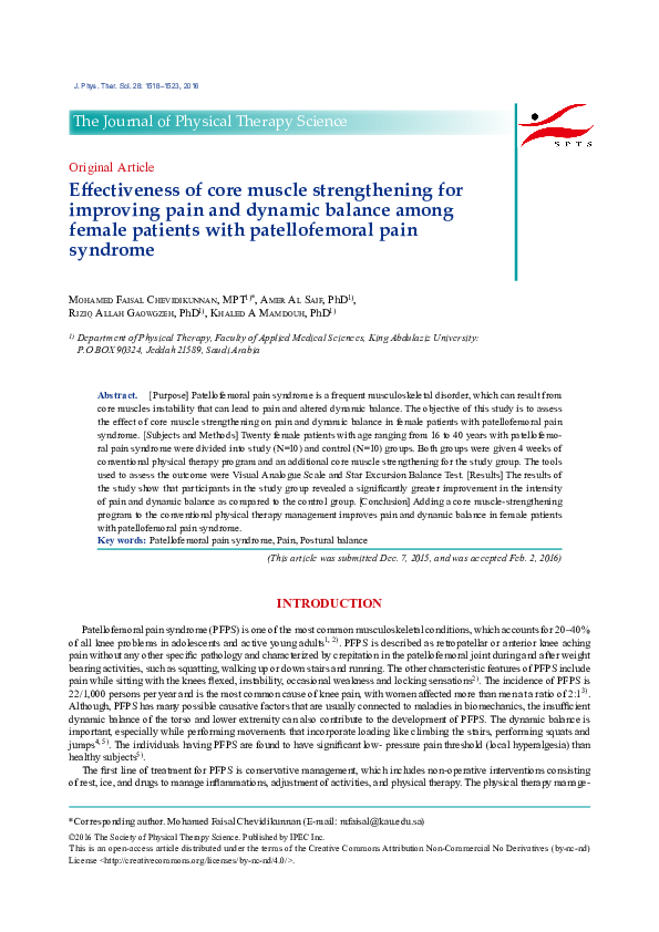 (PDF) Effectiveness of core muscle strengthening for improving pain and ...