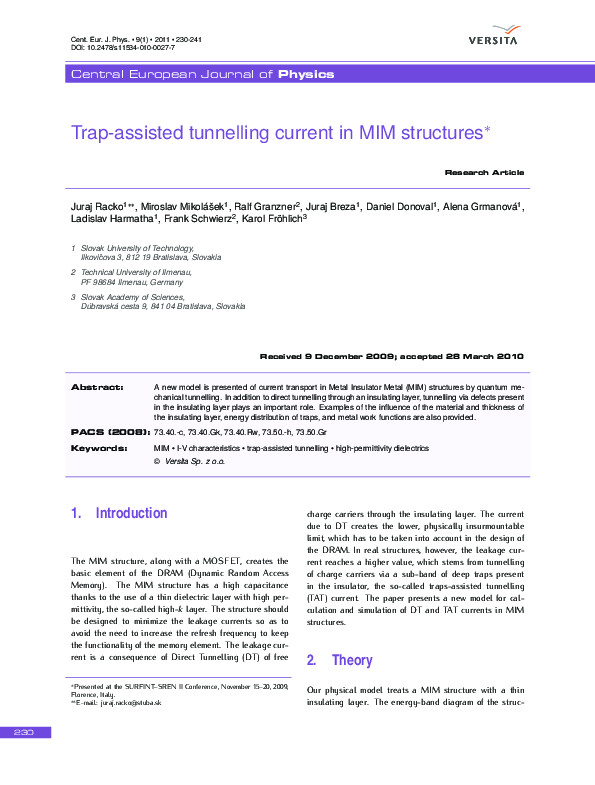 (PDF) Trap-assisted tunnelling current in MIM structures