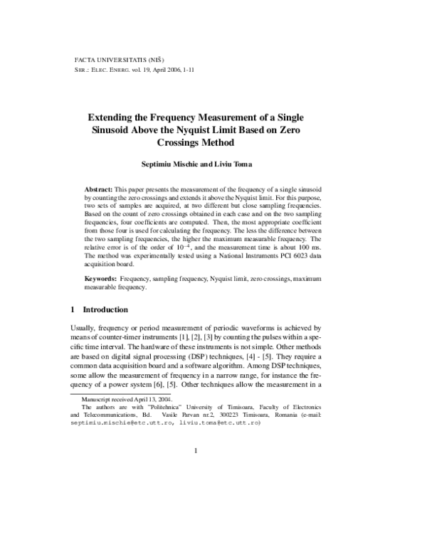 Pdf Extending The Frequency Measurement Of A Single Sinusoid Above