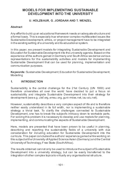 (PDF) Models for implementing sustainable development into the university