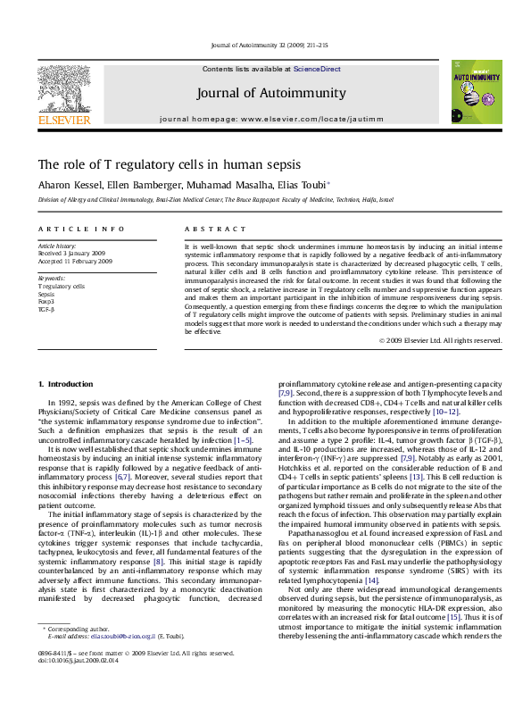 (PDF) The role of T regulatory cells in human sepsis