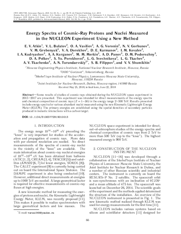 (PDF) Energy Spectra of Cosmic-Ray Protons and Nuclei Measured in the ...