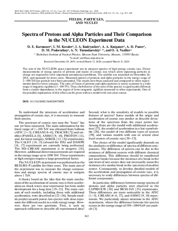 (PDF) Spectra of Protons and Alpha Particles and Their Comparison in ...