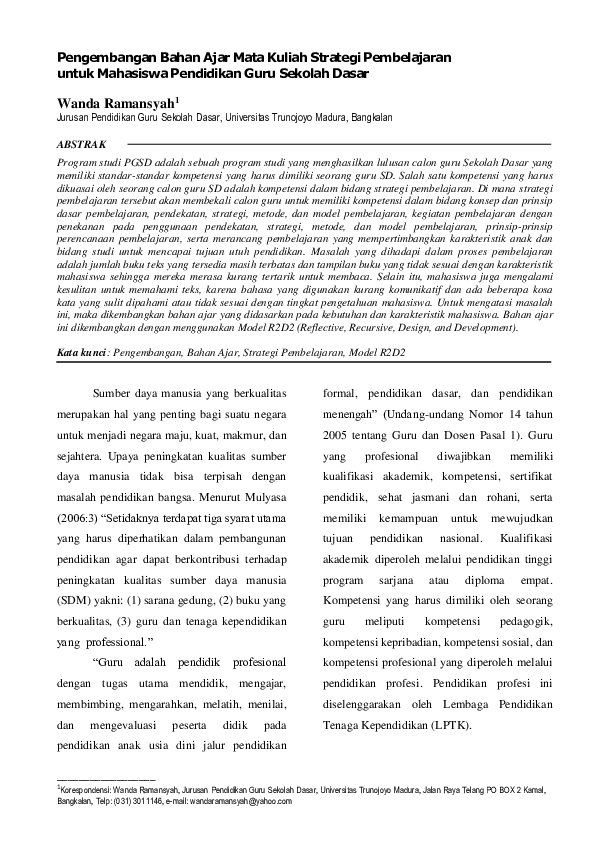 (PDF) Pengembangan Bahan Ajar Mata Kuliah Strategi Pembelajaran untuk Mahasiswa Pendidikan Guru ...