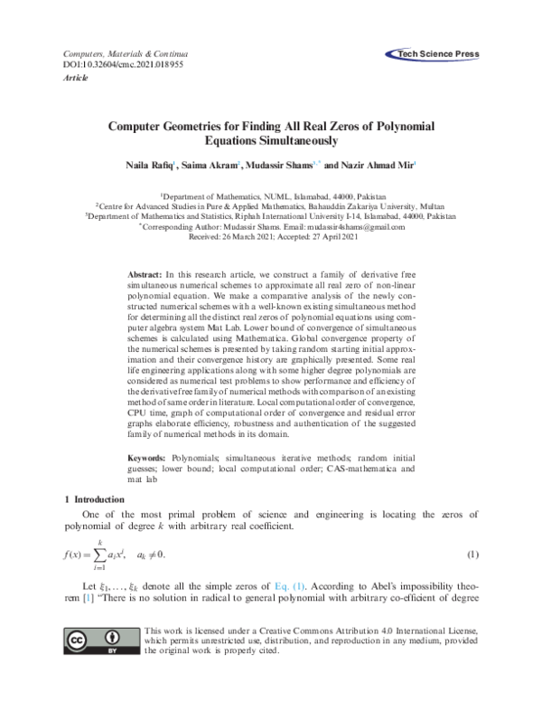 (PDF) Computer Geometries for Finding All Real Zeros of Polynomial Equations Simultaneously