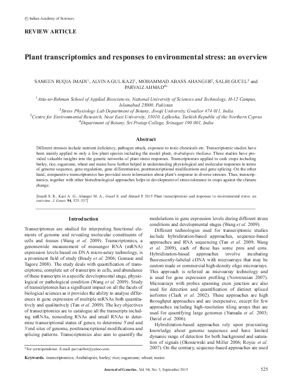 (PDF) Plant transcriptomics and responses to environmental stress: an ...