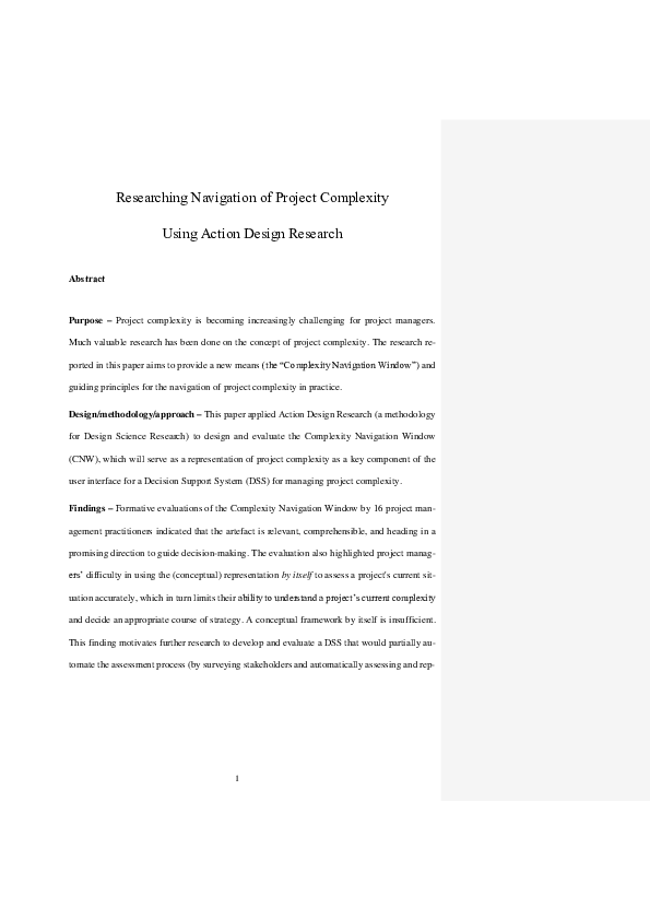 (PDF) Researching navigation of project complexity using action design research