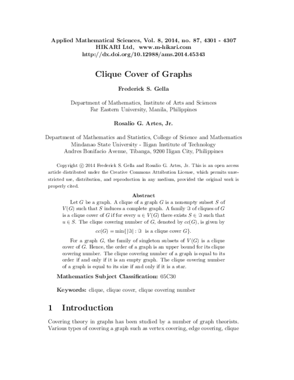 (PDF) Clique cover of graphs