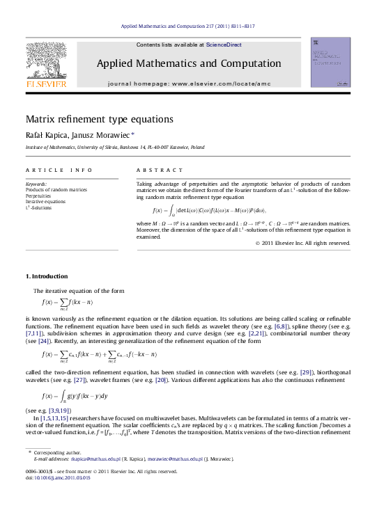 (PDF) Matrix refinement type equations