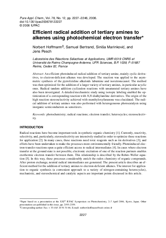 (PDF) Efficient Radical Addition of Tertiary Amines to Alkenes Using ...