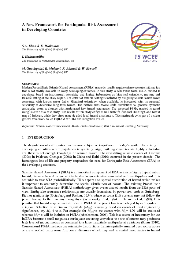 (PDF) A New Framework for Earthquake Risk Assessment in Developing ...