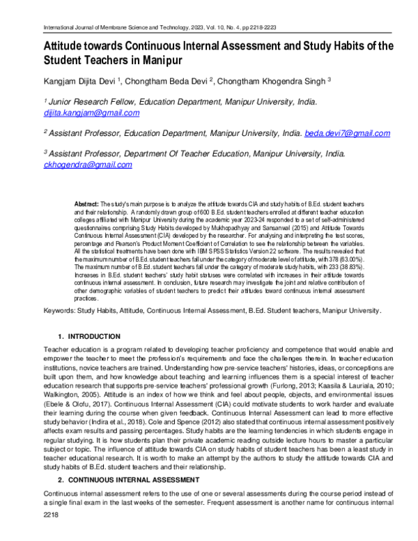 (PDF) Attitude towards Continuous Internal Assessment and Study Habits ...